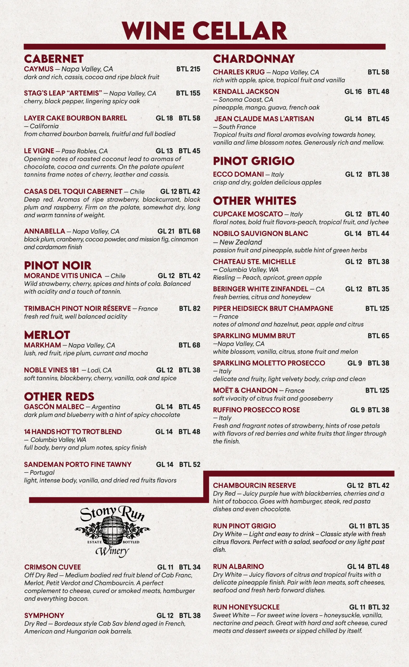 Wine Menu – Cheers American Bistro