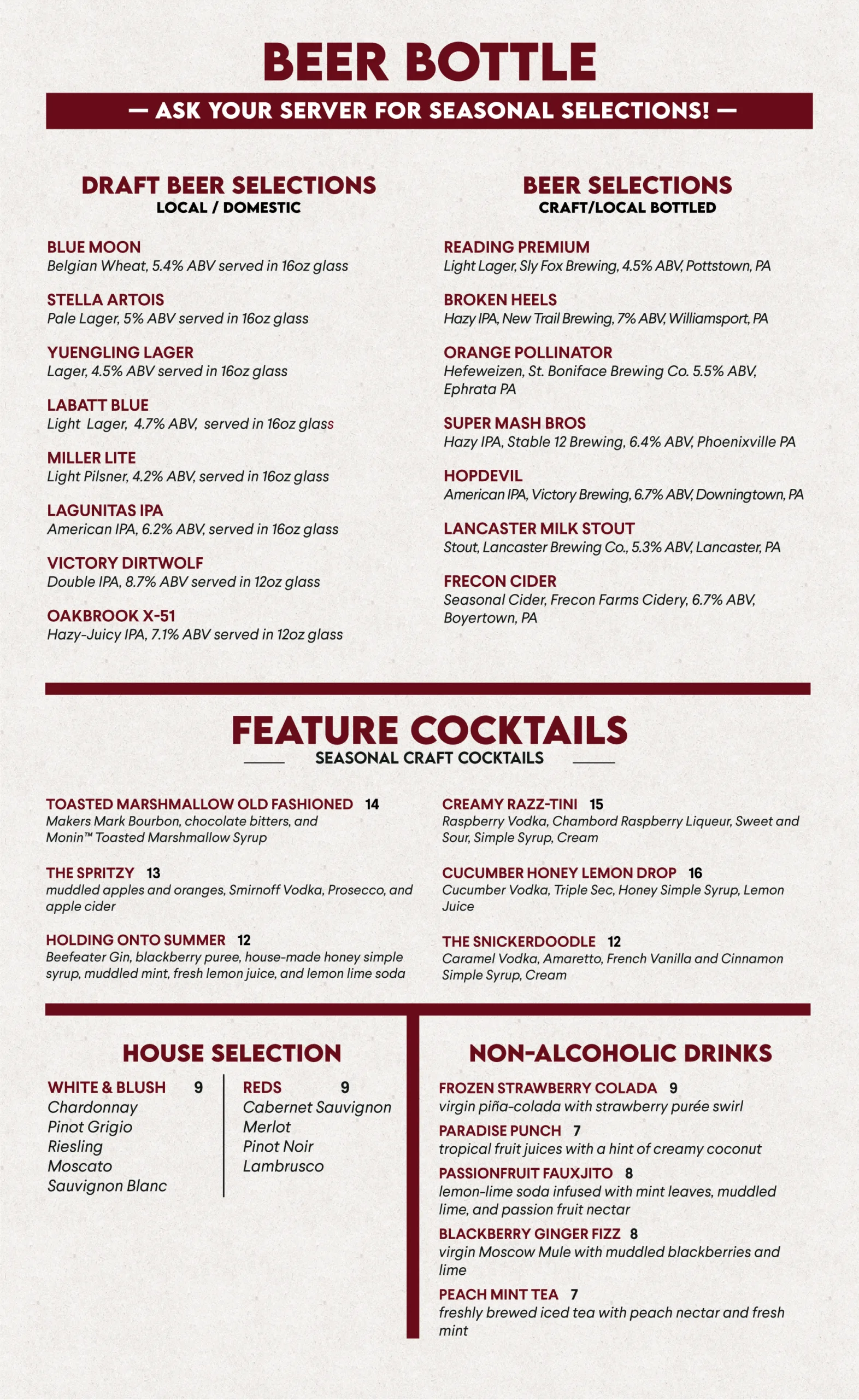 Wine Menu – Cheers American Bistro