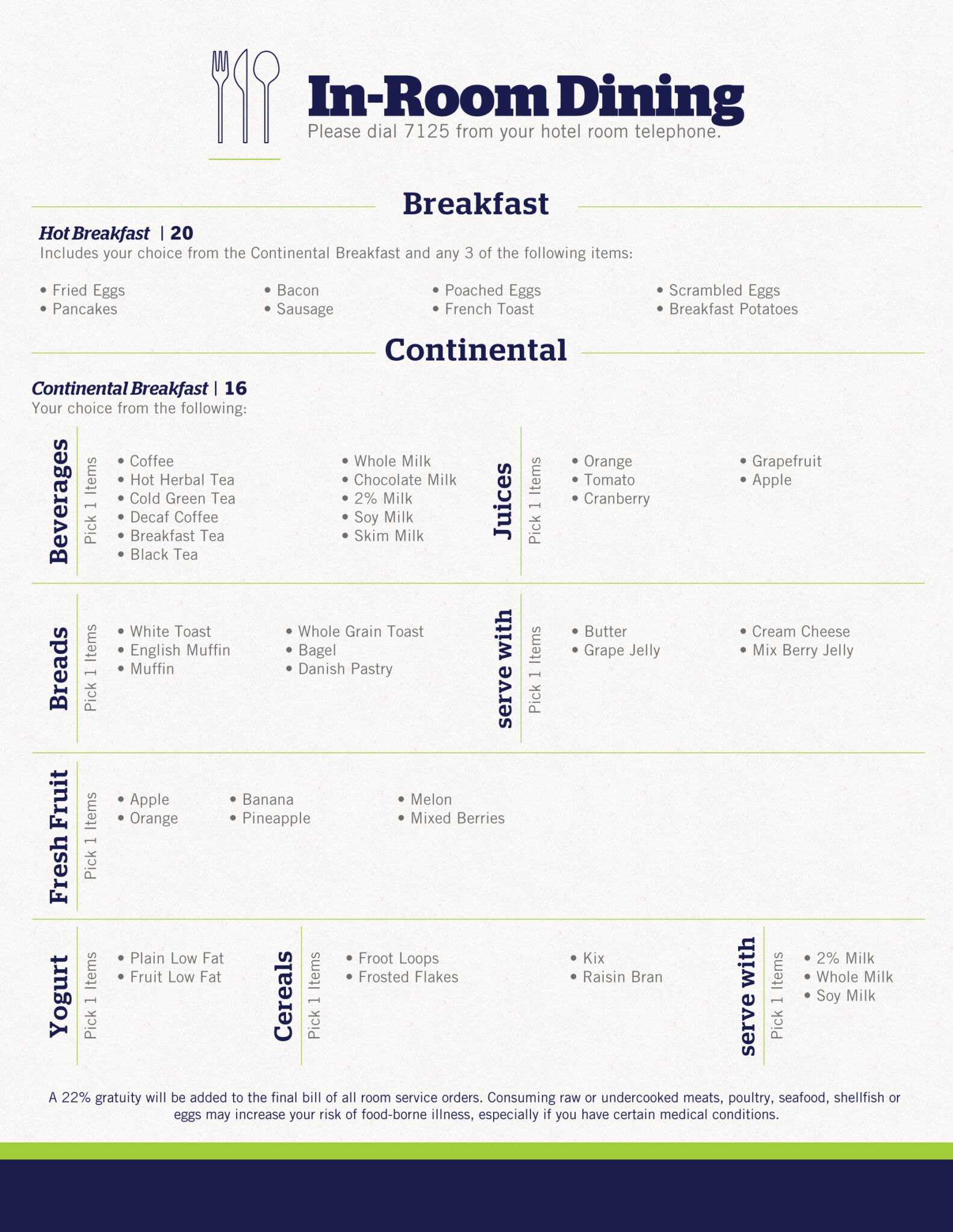 In Room Breakfast – Cheers Bistro at the DoubleTree