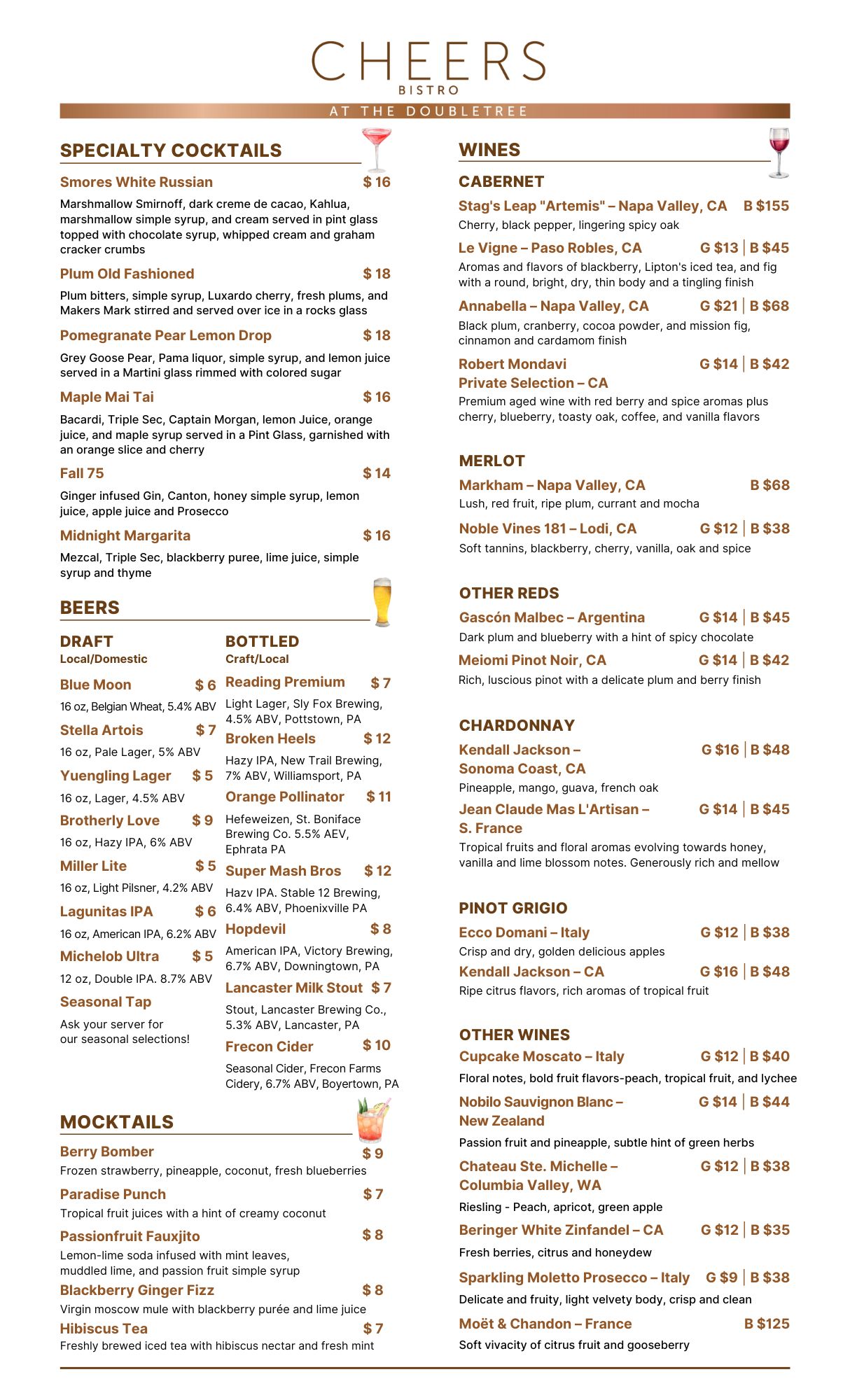 Wine Menu – Cheers Bistro at the DoubleTree